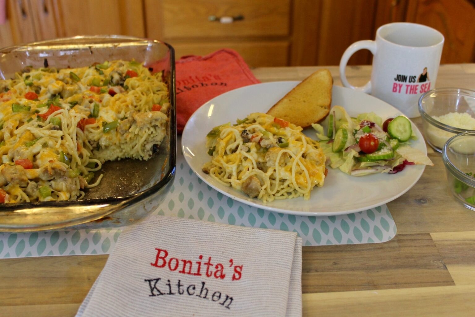 CREAMY CHICKEN SPAGHETTI CASSEROLE - Bonita's Kitchen